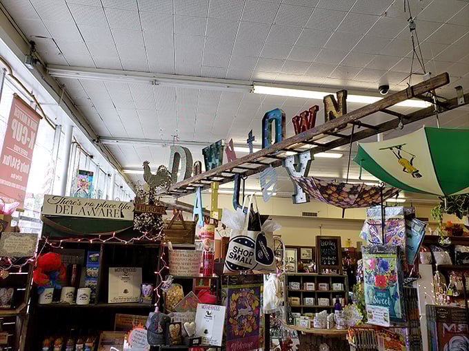 That suspended ladder with colorful letters isn't just decor&mdash;it's your North Star when you inevitably get lost among the treasures below.