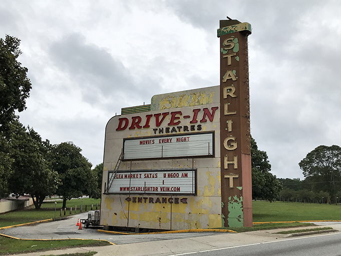 That vertical STARLIGHT sign calls to you like a beacon from simpler times, when date nights meant drive-ins.