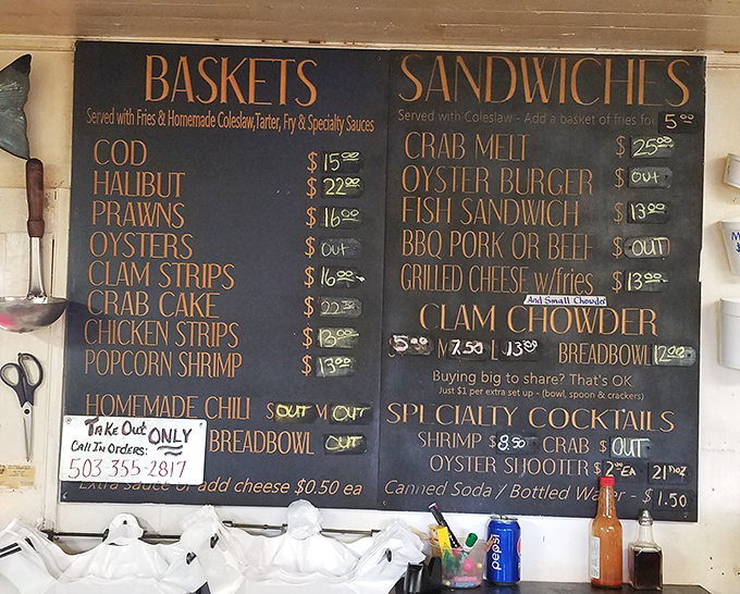 A menu board that reads like poetry to seafood lovers. No fancy fonts or pretentious descriptions&mdash;just the honest promise of ocean-to-table delights.