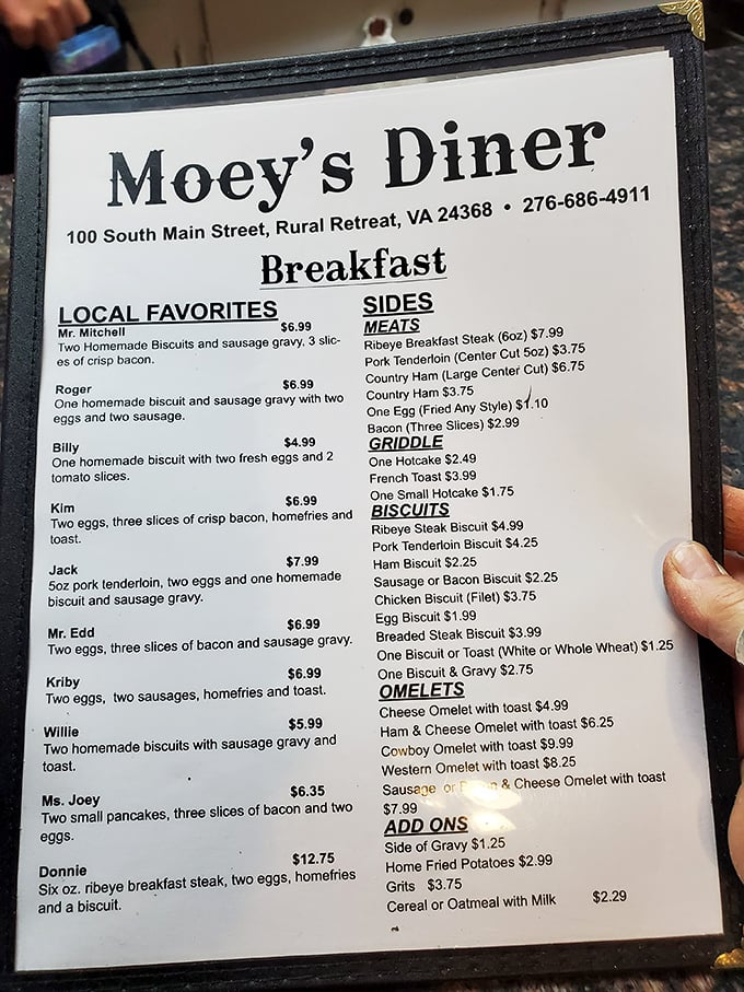 The menu reads like a roll call of breakfast heroes. Each dish named after a regular customer&mdash;the ultimate small-town honor.