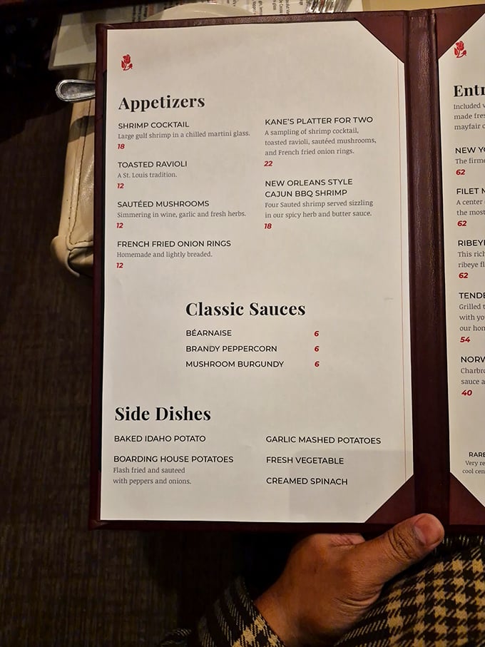 Life's important decisions laid bare on elegant parchment. The menu reads like a love letter to carnivores with appetizers that aren't mere opening acts.