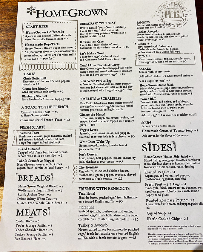 A menu that reads like a love letter to breakfast. Choosing just one item might be the hardest decision you'll make all day.
