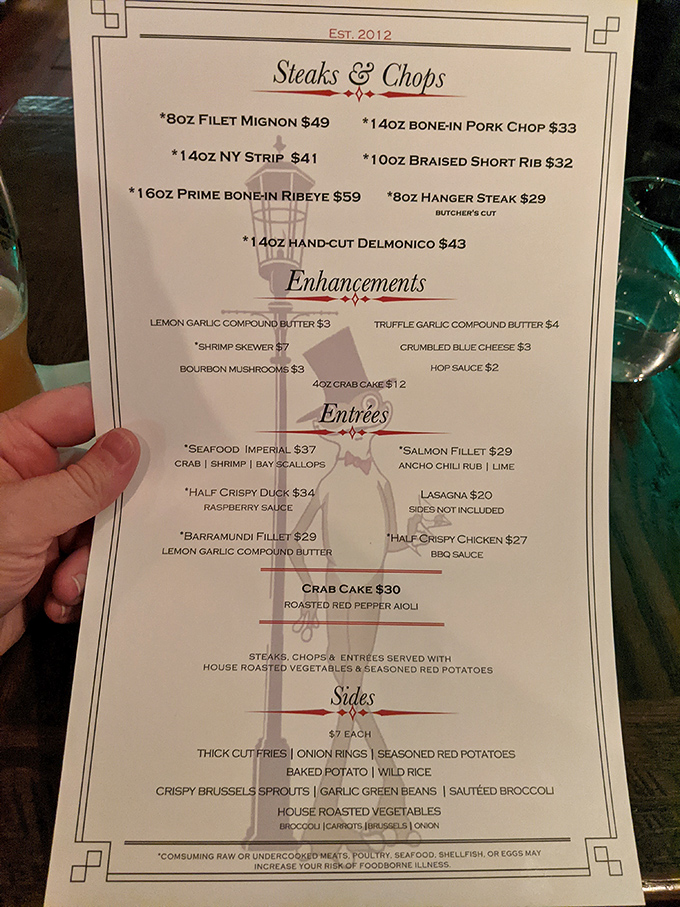 A menu that reads like poetry to carnivores&mdash;notice how your eyes immediately gravitate to that 8oz filet mignon