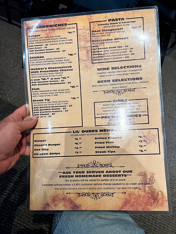 A menu that gets straight to the point: meat, sides, and happiness. No dictionary required for this delicious roadmap.