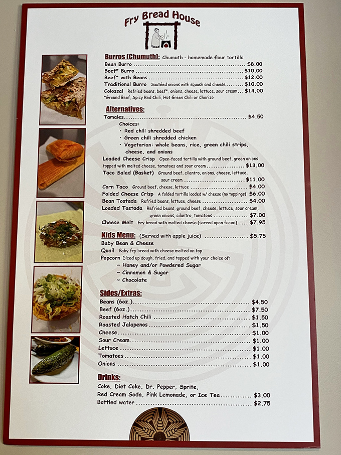 The menu reads like a love letter to fry bread possibilities. From savory red chile beef to sweet honey toppings, decision paralysis has never been so delicious.