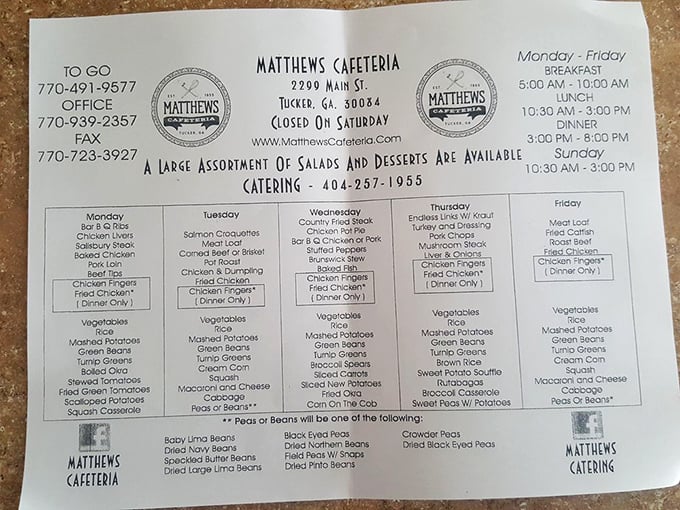 This menu isn't just a list – it's a weekly rhythm of Southern life. Tuesday's salmon croquettes might just be worth planning your entire week around.