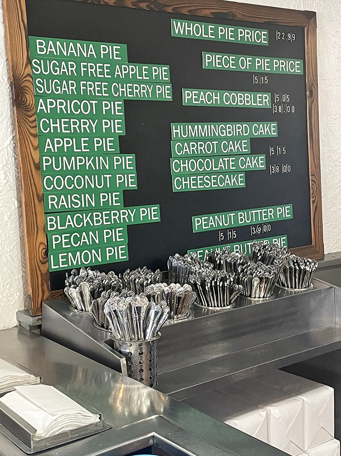 The dessert board reads like poetry to a sweet tooth. Fifteen different pies? That's not a menu, that's heaven's spreadsheet.
