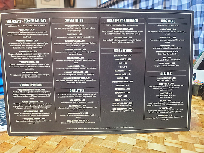 This menu isn't just a list of options &ndash; it's a roadmap to happiness with breakfast served all day, because life's too short for arbitrary meal deadlines.