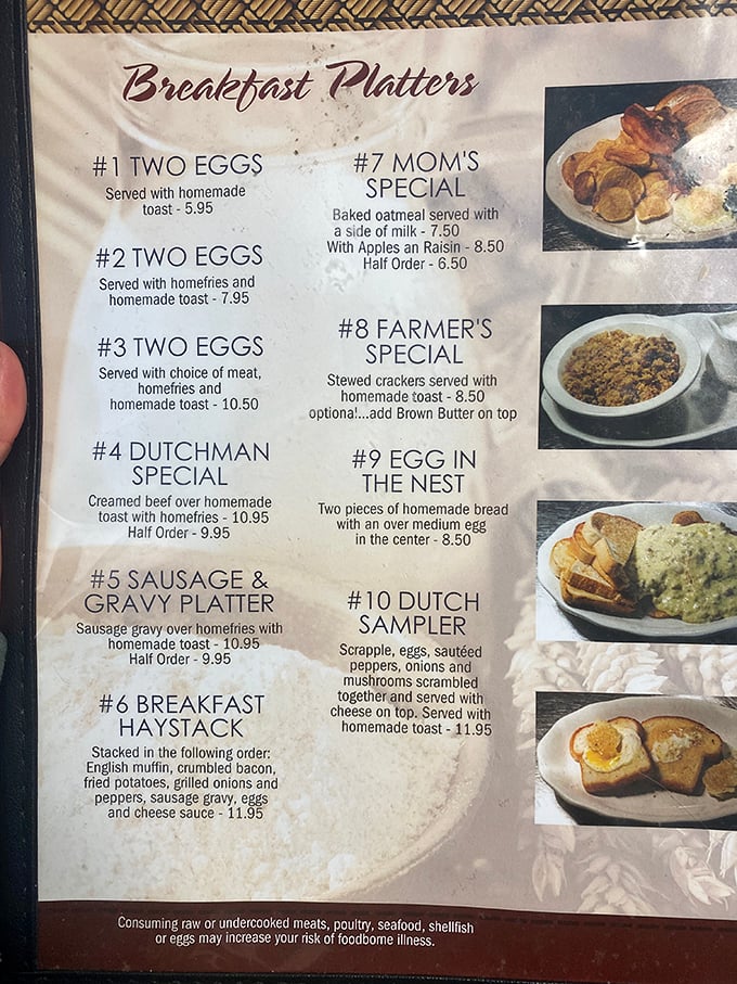 This menu isn't just a list of options &ndash; it's a roadmap to breakfast nirvana. The "Breakfast Haystack" alone is worth the drive. 