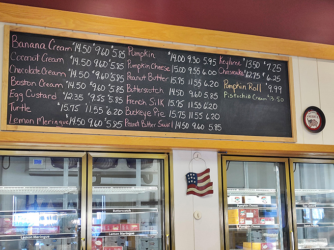 This chalkboard menu isn't just a list&mdash;it's a roadmap to happiness. Each chalked item represents a different path to pie nirvana.