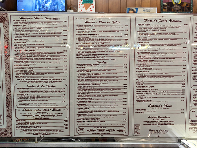 Reading this menu is like discovering an archaeological dig of American dessert history - every classic treat preserved in its most perfect form.