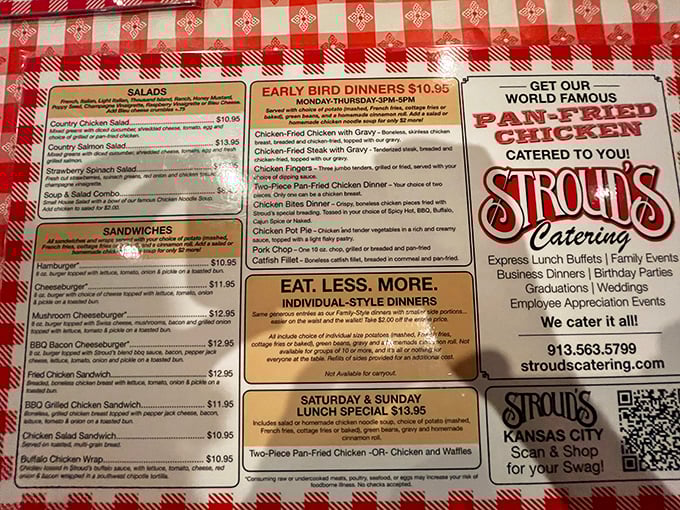 This isn't just a menu – it's a roadmap to happiness. The checkered tablecloth underneath is basically saying, "Get comfortable, you'll be here awhile."