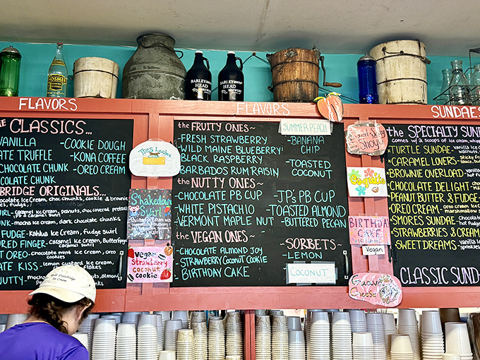 Behold the flavor board—a delicious dilemma in chalk form. Like choosing your favorite Beatles song, it's an impossible but delightful task.