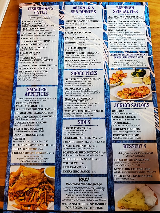 This blue-backed menu is the treasure map that's launched a thousand seafood quests. Choose your adventure wisely, mateys.