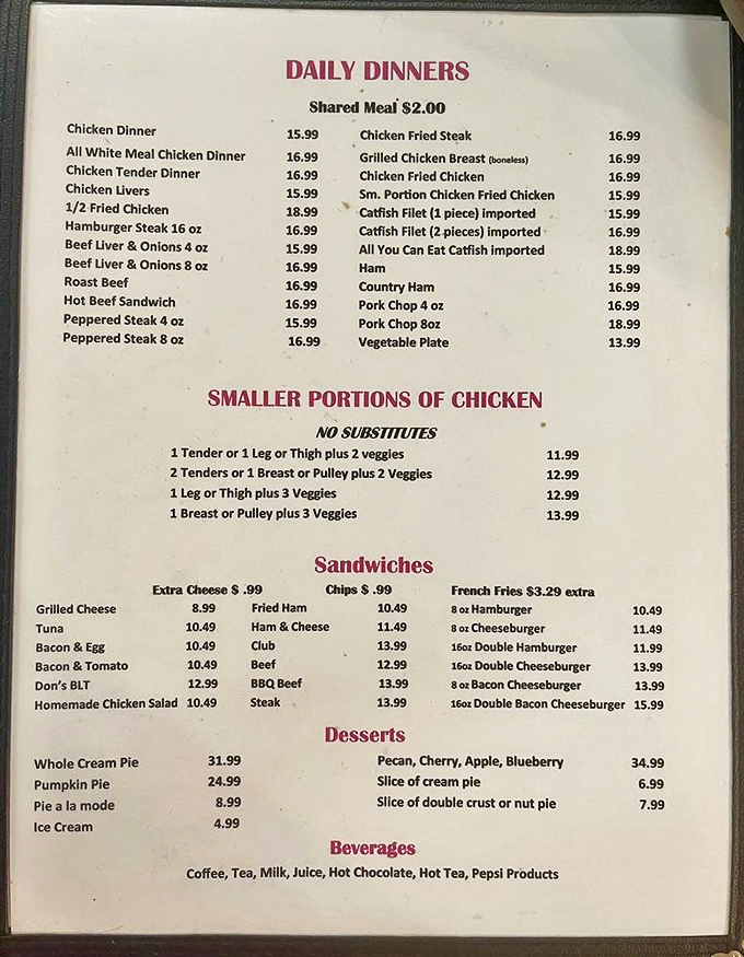 "NO SUBSTITUTES" declares the menu with well-earned confidence. When you've perfected chicken this good, you make the rules.