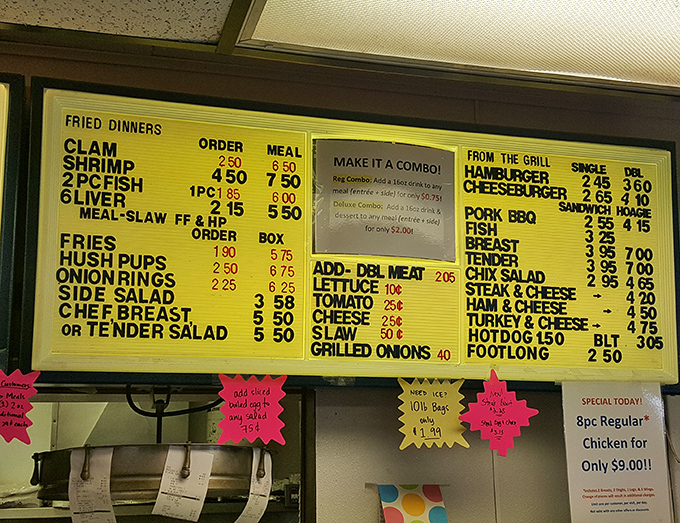 The menu board &ndash; a masterpiece of simplicity with its yellow lettering &ndash; offers a roadmap to happiness for indecisive food lovers everywhere. 