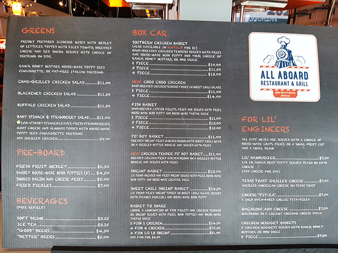 The cleverly categorized menu&mdash;with sections like "Pre-Board" and "Box Car"&mdash;makes ordering feel like planning a delicious expedition rather than just dinner.