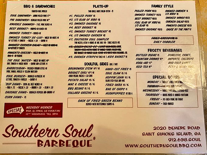 The menu that's launched a thousand road trips. Each line represents not just food, but potential life-changing barbecue revelations.