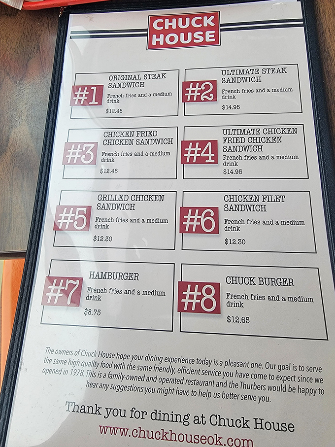 The menu at Chuck House doesn't need fancy descriptions. When you've perfected something, you just need to tell people what it is.