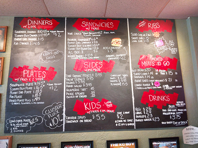 The chalkboard menu speaks the universal language of barbecue&mdash;no fancy fonts needed when your ribs do all the talking.