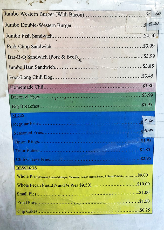 A menu that reads like poetry to the hungry soul. Notice how "jumbo" appears frequently&mdash;they understand their audience.