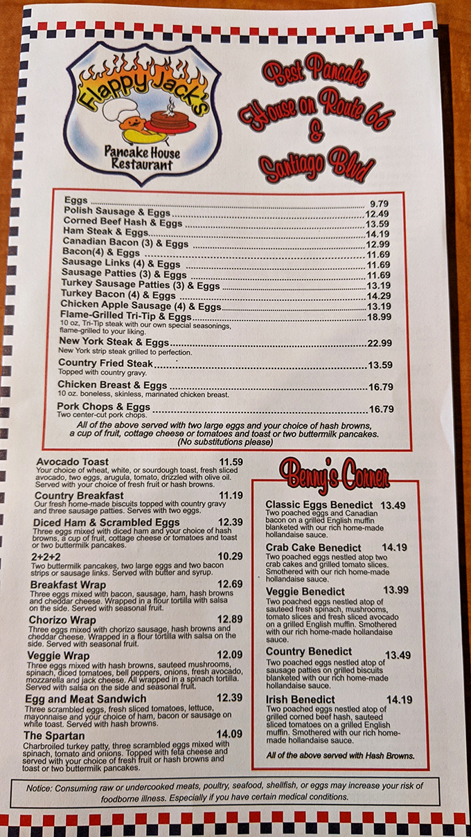 The menu reads like a love letter to morning indulgence &ndash; notice the corned beef hash sitting proudly among breakfast royalty.