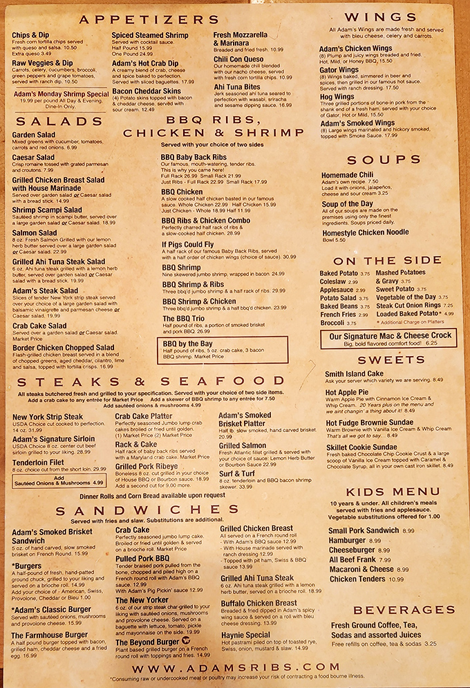 This menu isn't just reading material&mdash;it's a roadmap to happiness. The BBQ section alone deserves its own ZIP code.