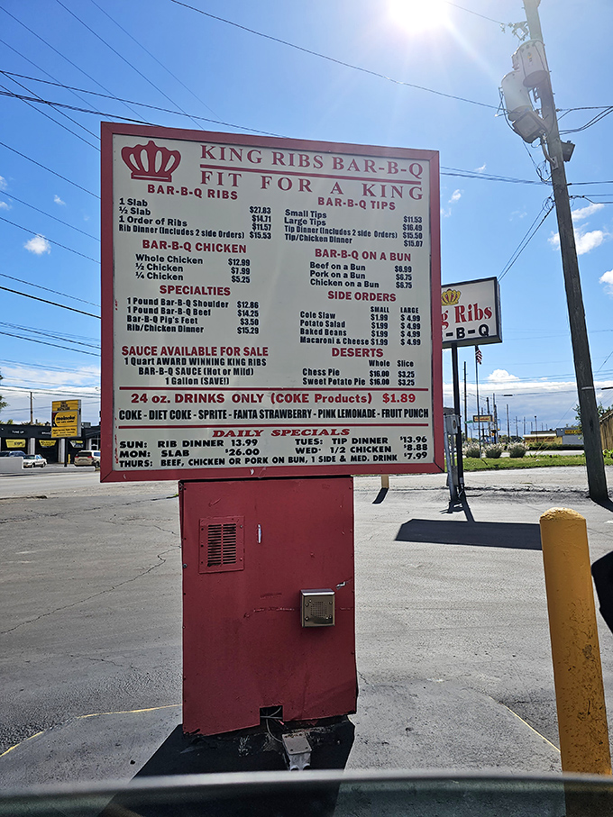 This menu board isn't just a list&mdash;it's a roadmap to happiness. "Fit for a King" isn't marketing; it's a standard they live by.