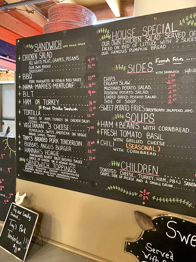 That chalkboard menu isn't just listing sandwiches—it's offering a roadmap to satisfaction with detours through flavor country.