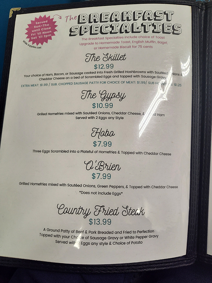 This menu isn't just a list of food&mdash;it's a roadmap to happiness. "The Skillet" isn't a utensil here, it's a life-changing experience.