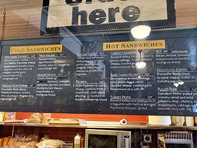 This isn't just a menu; it's a roadmap to sandwich nirvana. The hardest decision you'll make today is choosing between the Reuben and Dark Shark Bucket.