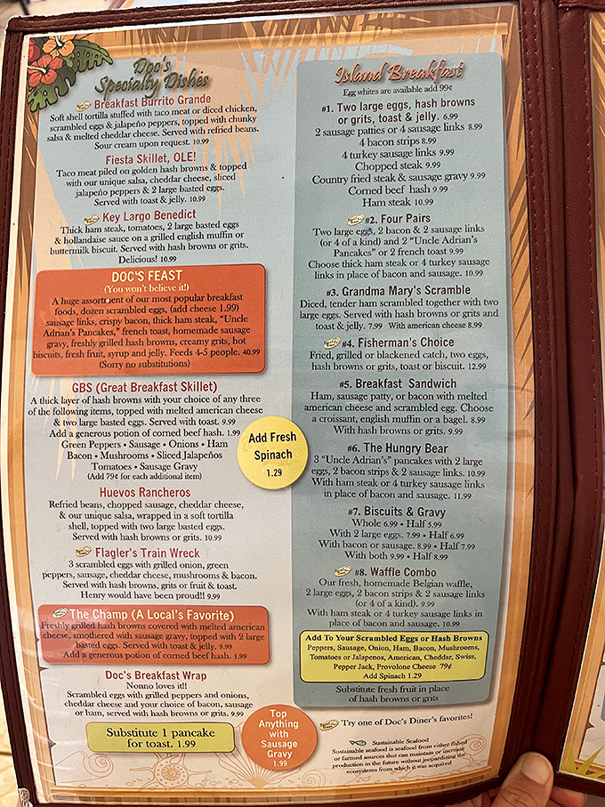 The menu reads like a love letter to breakfast enthusiasts&mdash;each item promising the kind of satisfaction that makes Monday mornings bearable.