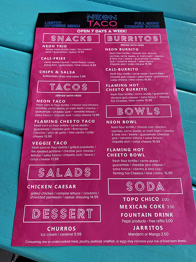 This isn't just a menu &ndash; it's a roadmap to happiness with destinations like "Flaming Cheeto Burrito" calling your name.