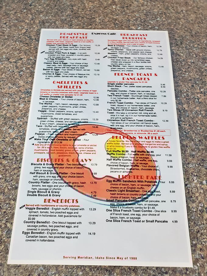 The menu at Express Cafe reads like a love letter to breakfast classics. Belgian waffles get their own special section &ndash; a hint at what's to come.