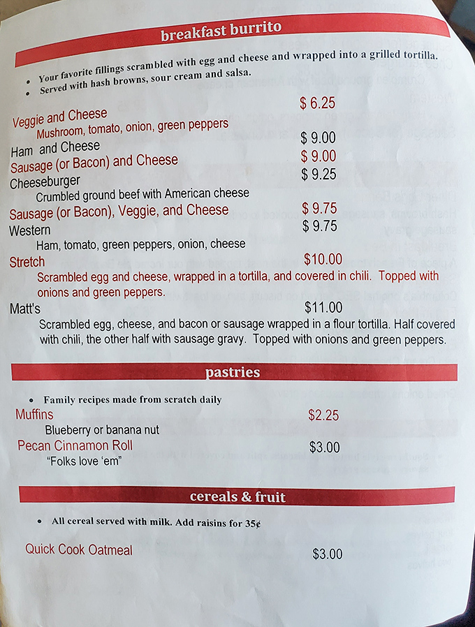 The breakfast burrito menu reads like poetry to hungry souls &ndash; "The Stretch" isn't just a meal, it's salvation after a long night.