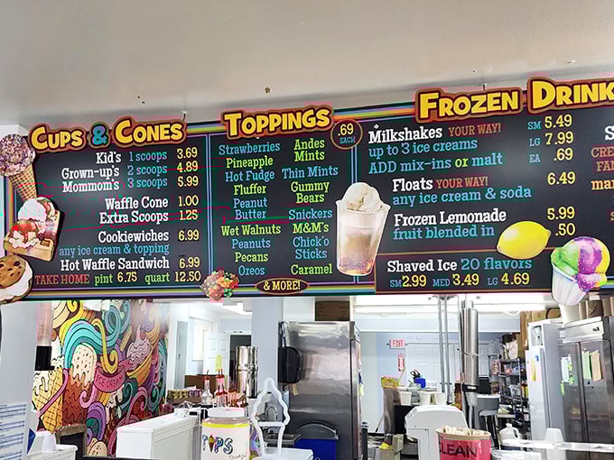 A menu board bursting with possibilities. Choosing just one flavor might be the hardest decision you'll make all day. Decision paralysis never tasted so sweet.