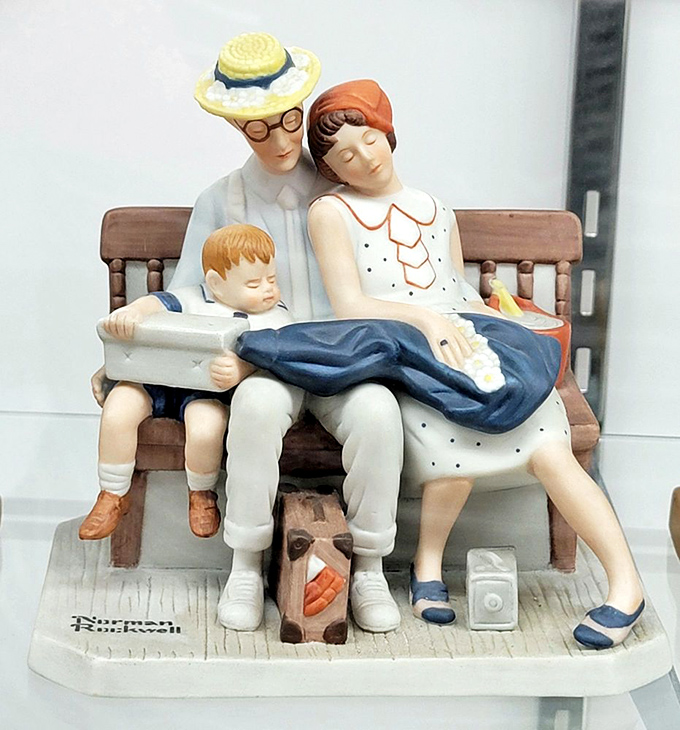 Norman Rockwell's idealized slice of Americana captured in porcelain&mdash;the kind of roadside find that makes you unexpectedly nostalgic for simpler times.