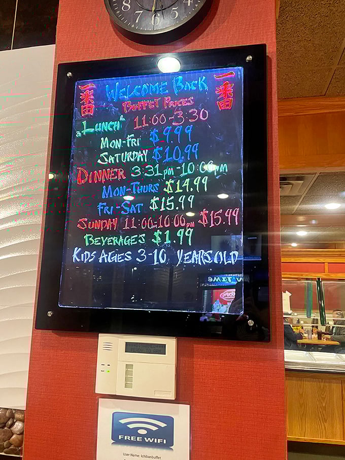 The neon price board glows like Vegas for the hungry. These might be the only numbers in Pennsylvania that make everyone smile.