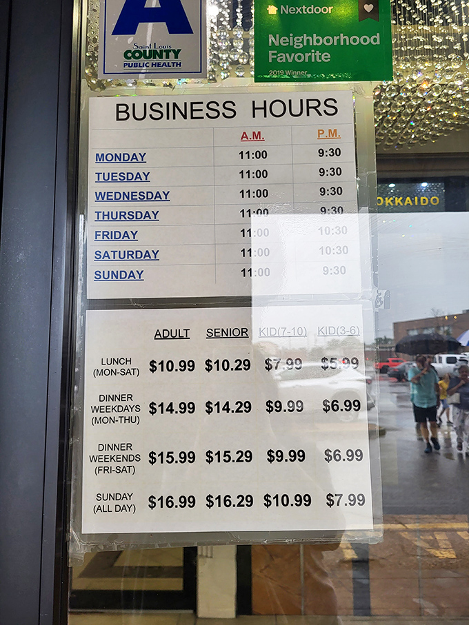 These prices might be the best value-to-fullness ratio in Missouri. The mathematical equation of happiness equals unlimited food divided by reasonable cost.