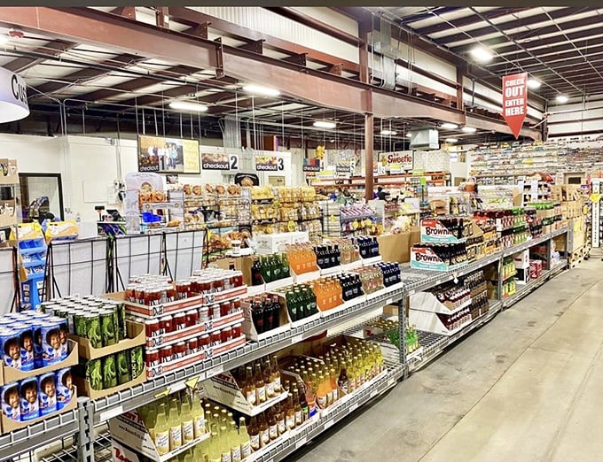 Not just candy, but a soda selection that would make a 1950s soda jerk weep with joy. Craft sodas and classics line the shelves like liquid nostalgia.
