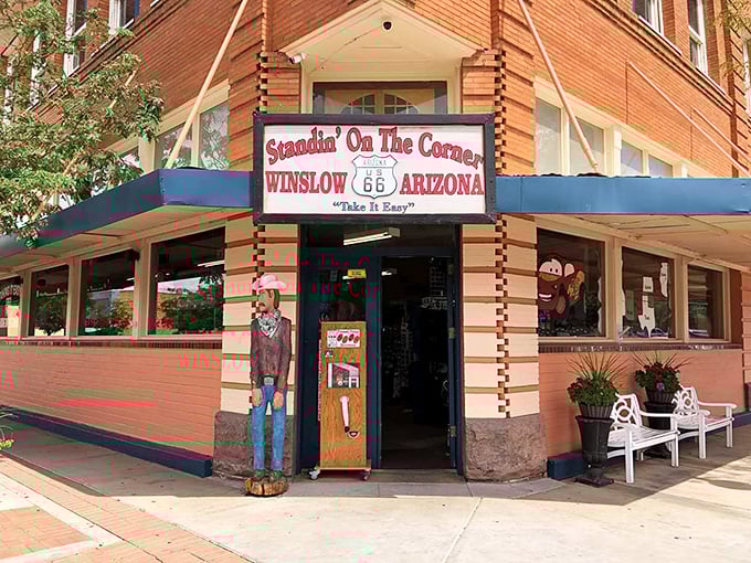 "Standin' on the Corner" isn't just a lyric here&mdash;it's a destination. Complete with a wooden cutout figure ready to join your photo op.