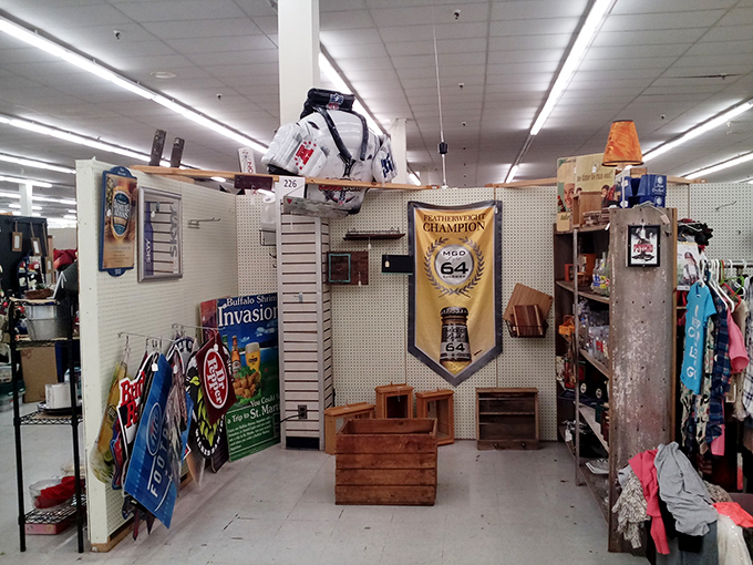 Vintage advertising meets modern collector culture in this corner of nostalgia. That "Champion" banner has probably seen more victories than the Colts' trophy case.