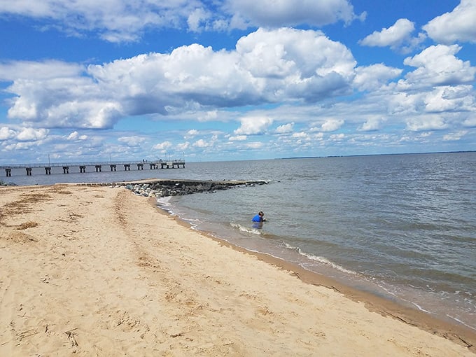 Woodland Beach provides all the seaside tranquility without the tourist-trap prices. That lone swimmer has the right idea&mdash;why share paradise?