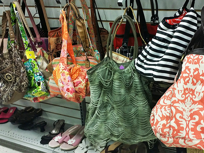 Handbag heaven awaits! These colorful totes and purses aren't just accessories—they're previous lives waiting for their next chapter with you.