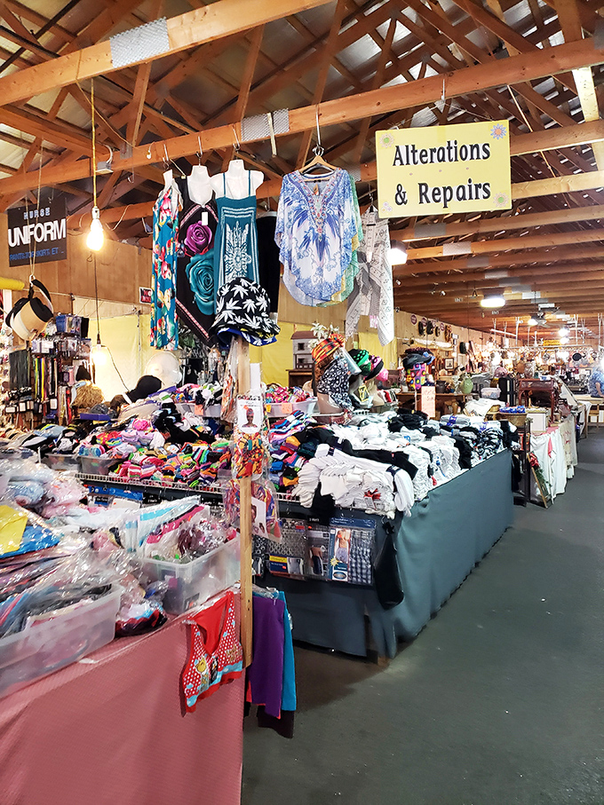 Beneath signs offering alterations and repairs, fabrics tell their colorful tales. Here, clothing isn't just worn&mdash;it's reborn, reimagined, and ready for its second act.