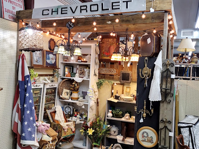 This Chevrolet shrine could make even non-car-people weak in the knees. String lights transform ordinary collectibles into a magical automotive altar.