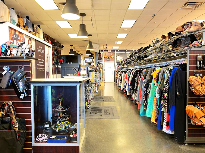 Not your grandmother's thrift store layout&mdash;modern lighting and thoughtful organization transform bargain hunting into a boutique experience.