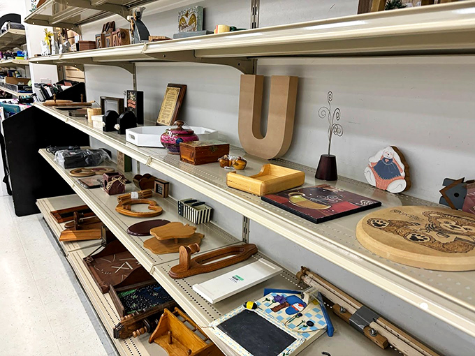 One person's forgotten knickknack is another's perfect mantlepiece conversation starter. That wooden letter "U" is just waiting to complete someone's "FUN" wall display.