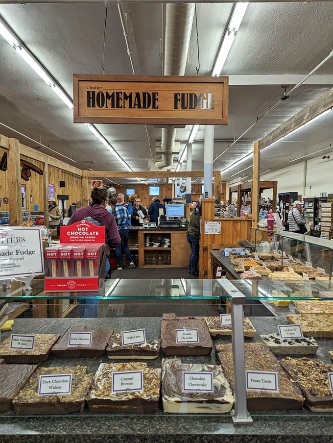That wooden "HOMEMADE FUDGE" sign isn't just a direction&mdash;it's the North Star for chocolate pilgrims. Follow it and be rewarded.