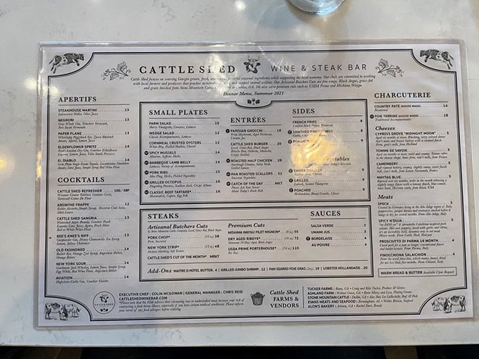 A menu that speaks directly to carnivorous souls. Like reading a love letter to beef with supporting characters of seafood and cocktails playing worthy sidekicks.